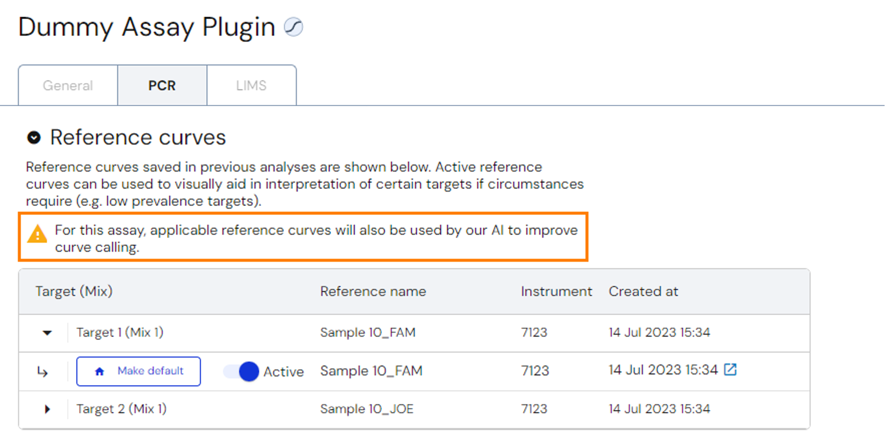 PCR tab – FastFinder